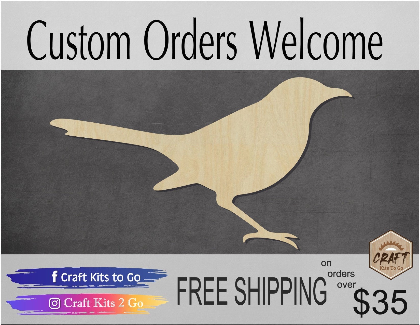 Mockingbird wood shape wood cutouts Bird cutouts birds DIY paint kit ...